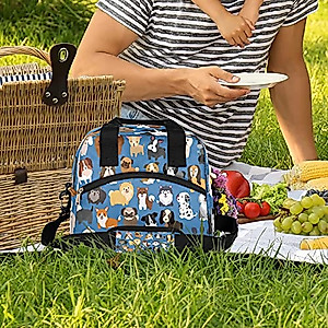 Insulated Lunch Bag Cute Animal Dogs Puppy Lunch Box for Women Girls Reusable Leakproof Meal Prep Lunch Bag Cooler Tote Bag with Removable Adjustable Shoulder Strap for Adult Travel Picnic Work School