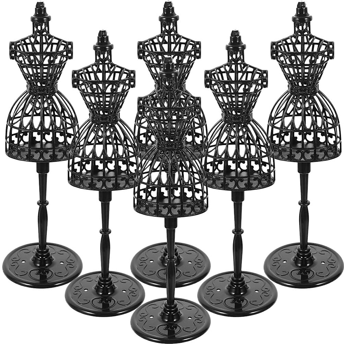NUOBESTY 6Pcs Plastic Mannequin Display Support Holder Dress Forms Cloth Gown Model Stand Detachable Doll Clothes Mannequin for Doll Accessories, Black
