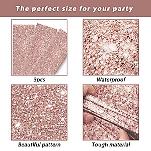 gisgfim 3pcs Pink Rose Golden Birthday Party Tablecloths Rose Gold Sequin Plastic Table Cover Glitter Diamonds Happy Birthday Background Girls for Wedding, Graduation, Anniversary, Holiday(Plastic)