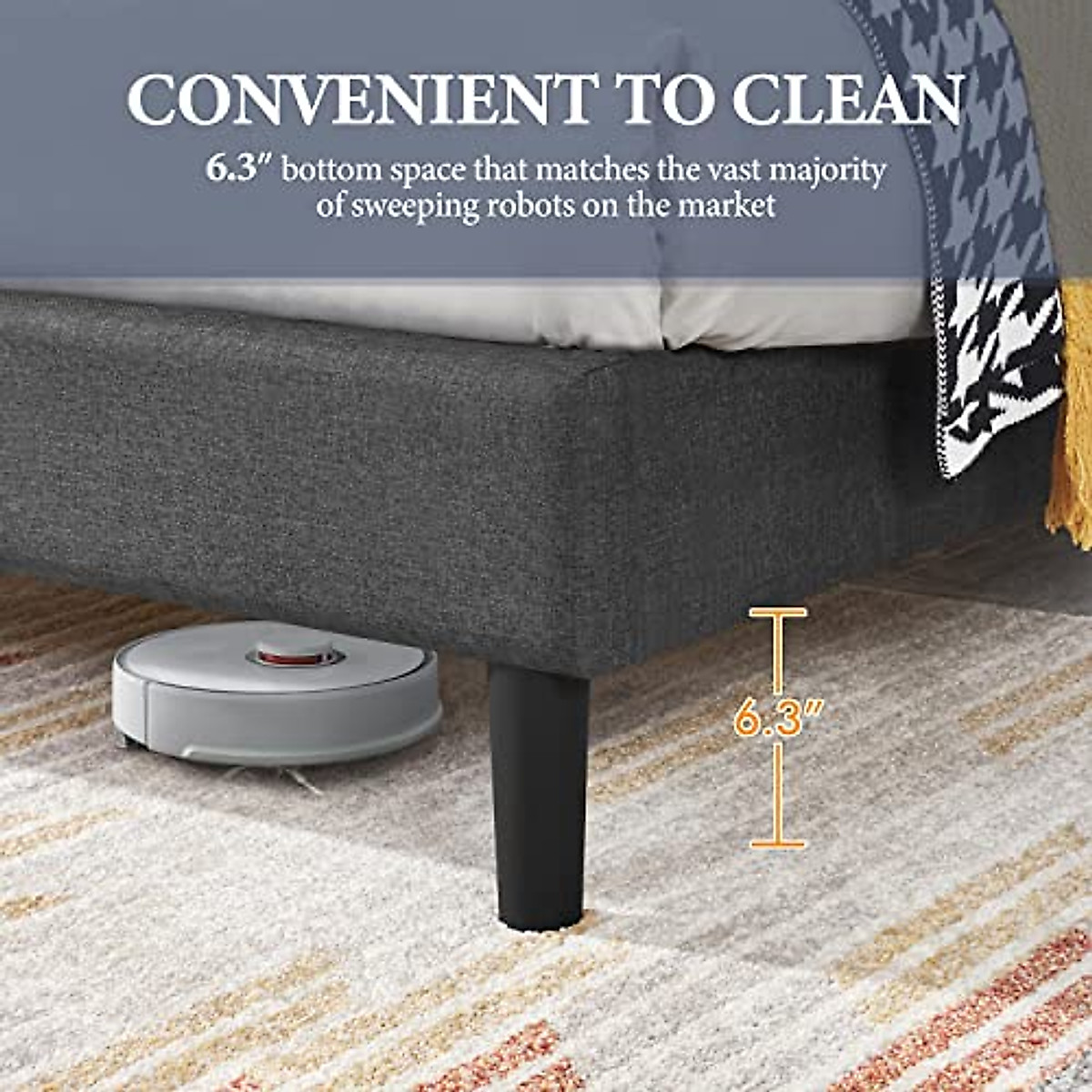 Yaheetech Queen Size Upholstered Bed Frame with Tufted Headboard, Platform Bed Frame with Sturdy Wood Slat Support and Fabric Mattress Foundation, No Box Spring Needed, Dark Grey