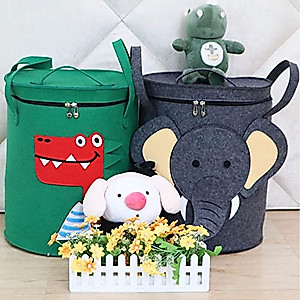 Laundry Hamper with Lid, Cute 3D Animals Waterproof Laundry Basket Collapsible Children Laundry Baskets with Padded Handles for Nursery,Elephants