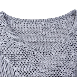 shermie Women's V Shap Colorblock Sweaters Long Sleeve Crew Neck Loose Casual Knitted Pullover Large Grey