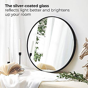 SONGMICS Round Wall Mirror, Decorative Circle Mirror, 24-Inch Diameter, Metal Frame, for Living Room, Bedroom, Bathroom, Entryway, Black ULWM102B01