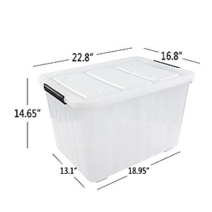 Uumitty 4-Pack 70 Quart Storage Boxes, Plastic Storage Latch Bin with Wheels, Clear