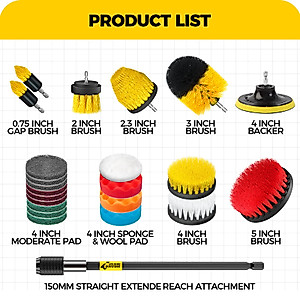 Holikme 22Piece Drill Brush Attachments Set, Scrub Pads & Sponge, Buffing Pads, Power Scrubber Brush with Extend Long Attachment, Car Polishing Pad Kit