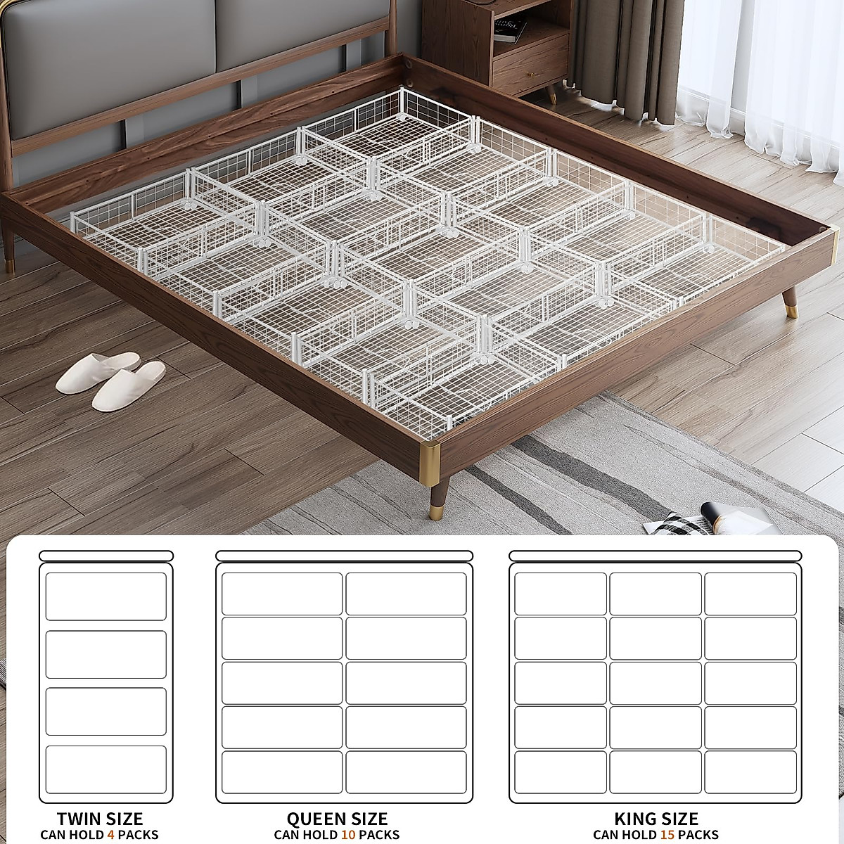 Under Bed Storage with Wheels, Under Bed Storage Containers Metal Foldable Space-Saving Under Bed Drawer Shoe Storage Bins Organizer on Wheels for Clothes Books (2 Packs White)