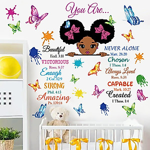 Inspirational Wall Decals Black Girl Religious Stickers Positive Saying African American You are Beautiful Nursery Decor African American Bedroom Art, Positive Afro Kid Teen Room Home Decor