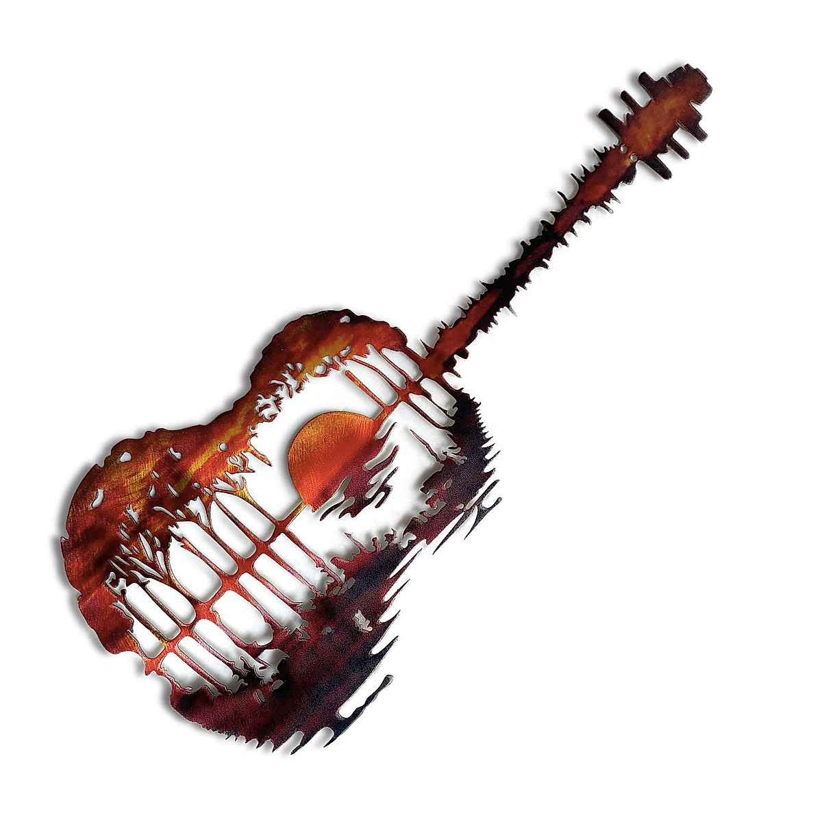 QZFSL 39' Music Guitar Metal Wall Art Decor Iron Guitar Custom Sunset Sign for Music Lovers Gift Musician for Home Bedroom Living Room Garden (Orange)