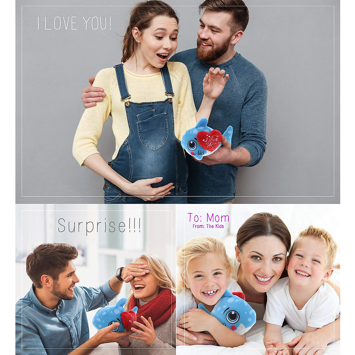 DolliBu I Love You Valentine Plush Blue Shark - Cute Shark Stuffed Animal with I Love You Plush Red Heart and Name Personalization Shark Gift for Valentines Day, Birthday, Romantic Date, 5.5 Inches