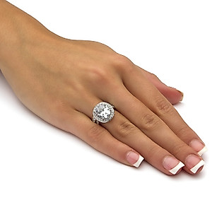 PalmBeach Yellow Gold-Plated or Platinum-Plated Sterling Silver Oval Cut Cubic Zirconia 2 Piece Halo Eternity Bridal Ring Set Size 8