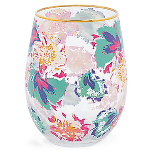 Mary Square 29284 Pink Peony Sorbet 8 ounce Glass Stemless Wine Tumbler Drinking Glass for Wine and Spirits