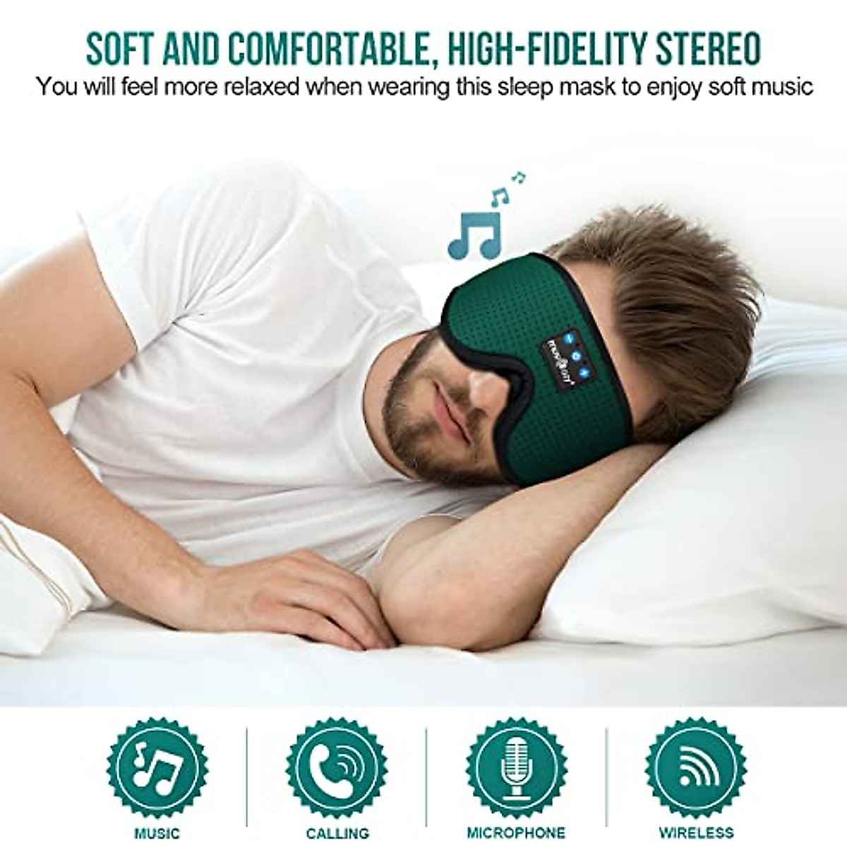 MUSICOZY Sleep Headphones 3D Bluetooth Sleep Mask, Wireless Sleeping Headphones Music Earbuds Eye Mask for Side Sleepers Men Women Ultra Thin Speakers Cool Gadgets Birthday Holiday Gifts, Pack of 2