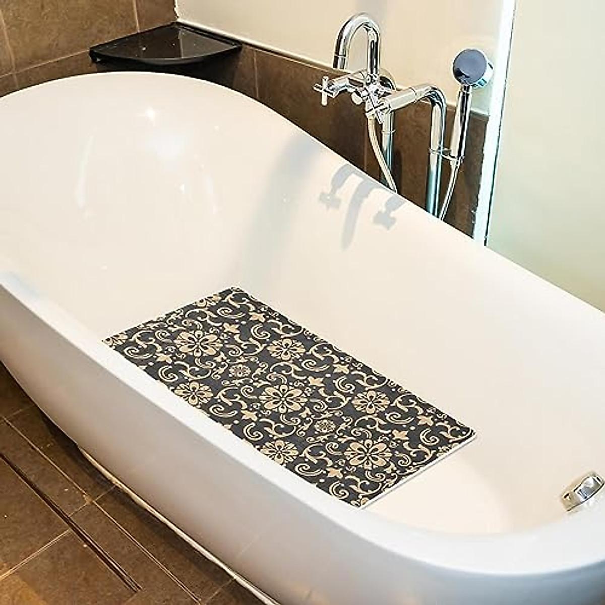 Bath Tub Shower Mat - Anti-Slip PVC Material 15.1x26.8 in, Gentle Cushioning Quick Drying Suction Cups Reliable Solution - Vintage Flowers Pattern Non-Slip Floor Mat