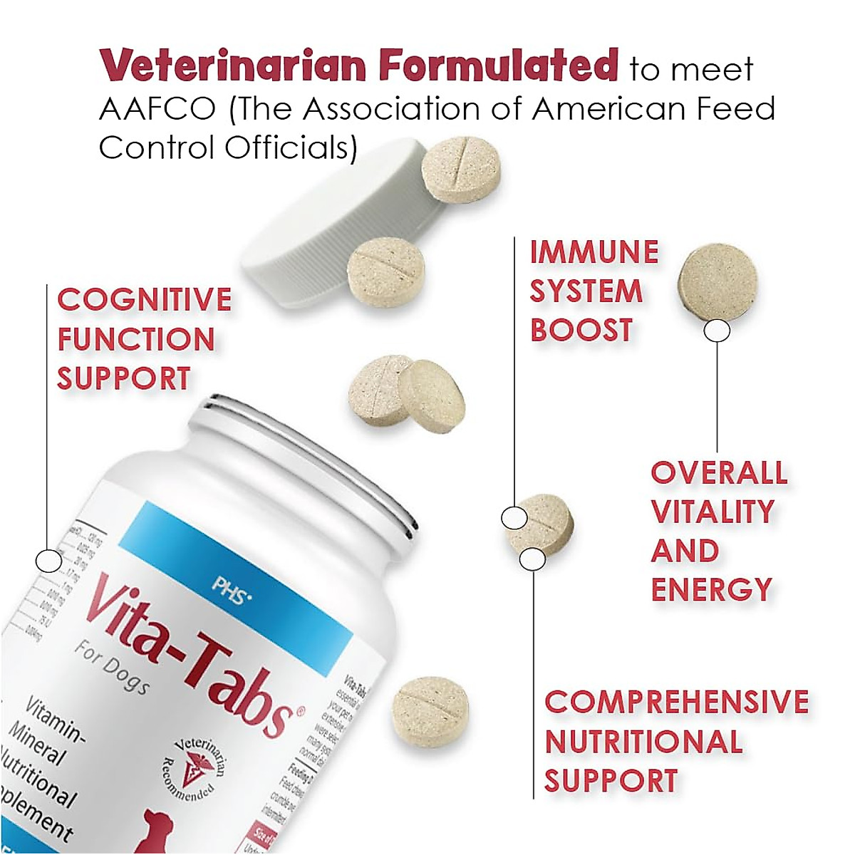 Vita-Tabs - Essential Vitamins, Minerals, Nutrients - Health Supplement for Dogs - Support Immune System, Bones - Liver Flavored - 60 Chewable Tablets