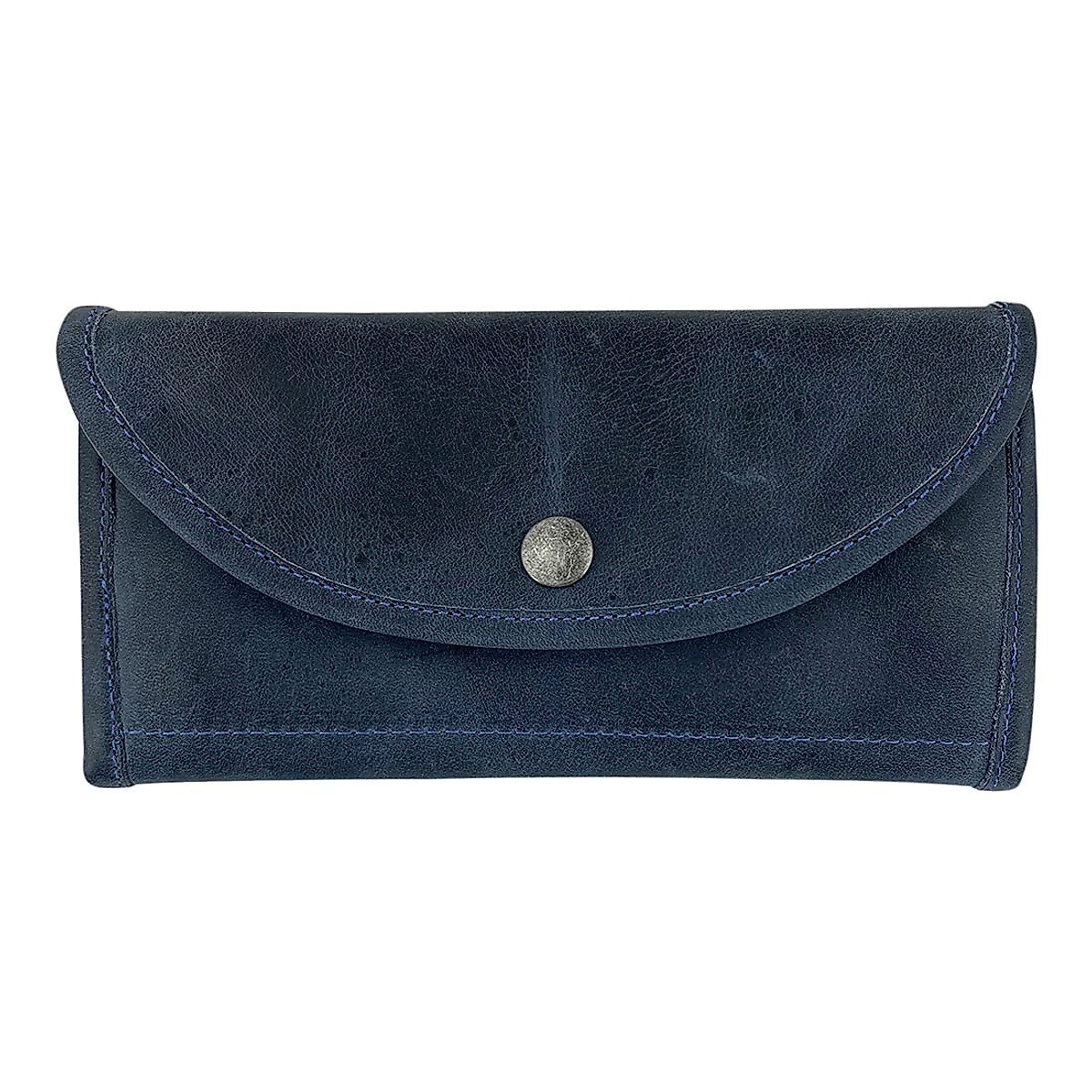 Hide & Drink, Full Grain Leather Snap Clutch Wallet for Women, Money Holder and Card Organizer with Zippered Pouch, Handmade, Slate Blue