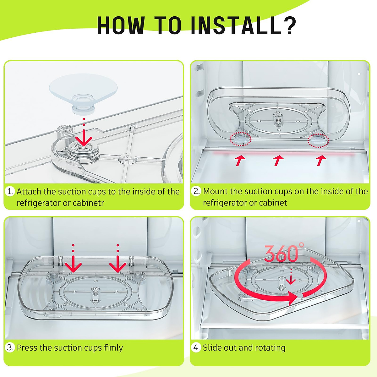 SPACELEAD Lazy Susan Turntable Organizer for Refrigerator, 15.7''x11.8'' Fridge Turntable Organizers and Storage use for Pantry Kitchen, Bathroom, Table. Clear, Rectangle,1Pack