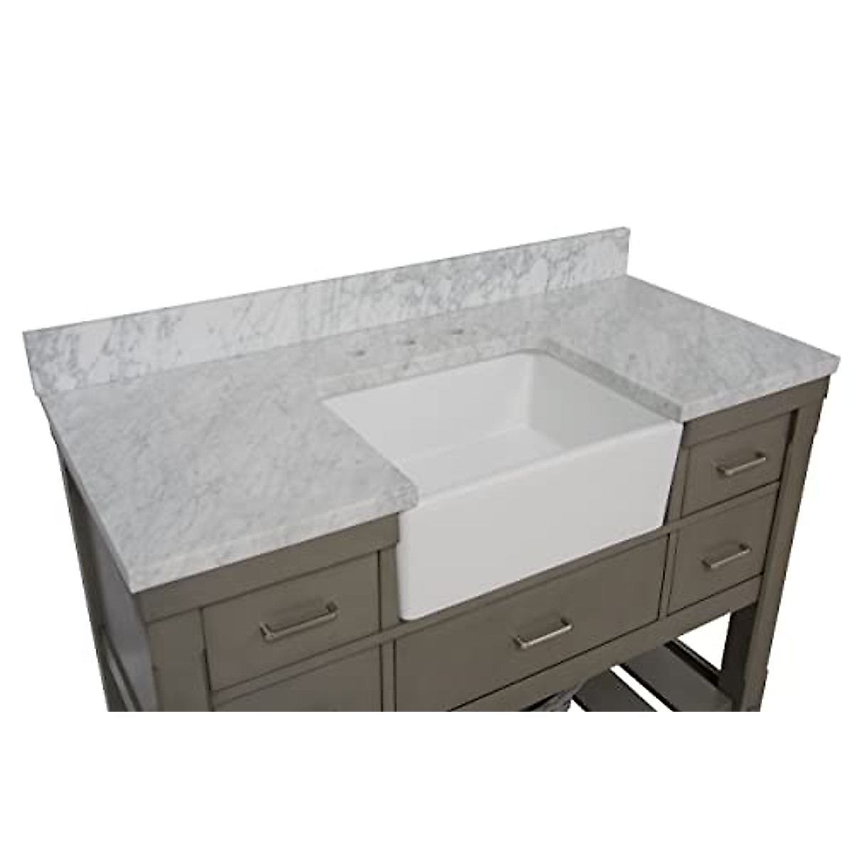 Charlotte 48-inch Bathroom Vanity (Carrara/Weathered Gray): Includes Weathered Gray Cabinet with Authentic Italian Carrara Marble Countertop and White Ceramic Farmhouse Apron Sink