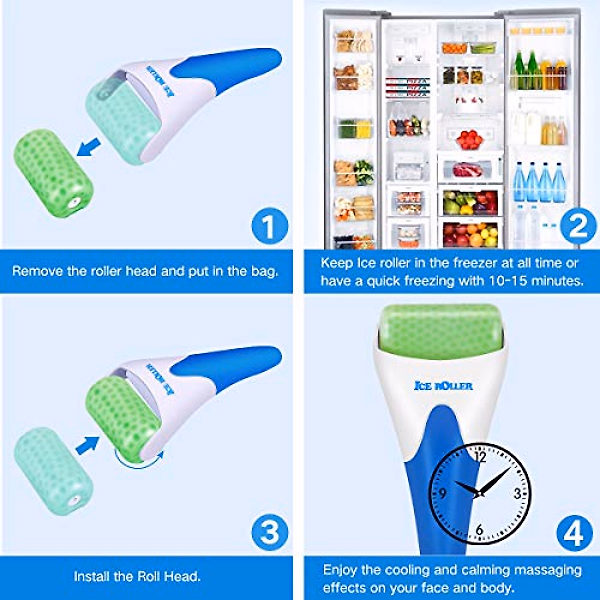 LATME Ice Roller for Face Eyes,Womens Gifts,Face Massager Roller Puffiness Migraine Pain Relief and Minor Injury(Green)