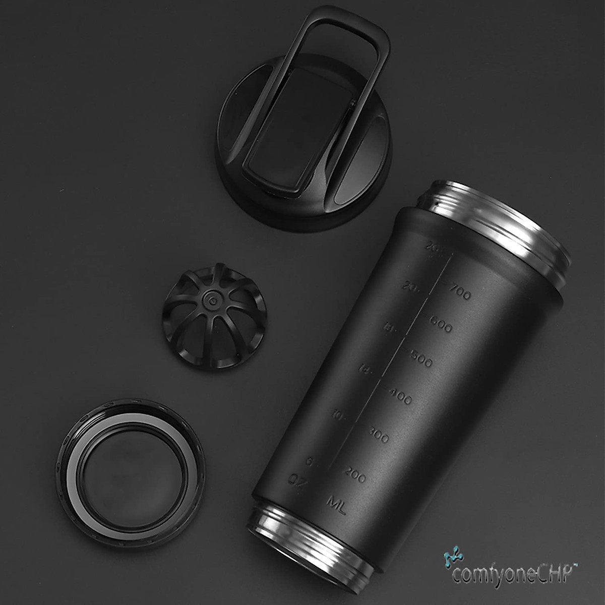 ComfyoneCHP Detachable Bottom Stainless Steel Water Bottle Protein Mixing Shaker Tumbler Removal Ball and Bottom Easy Clean Leak-Proof Blender Cup 28oz (800ml) for Gym (White)