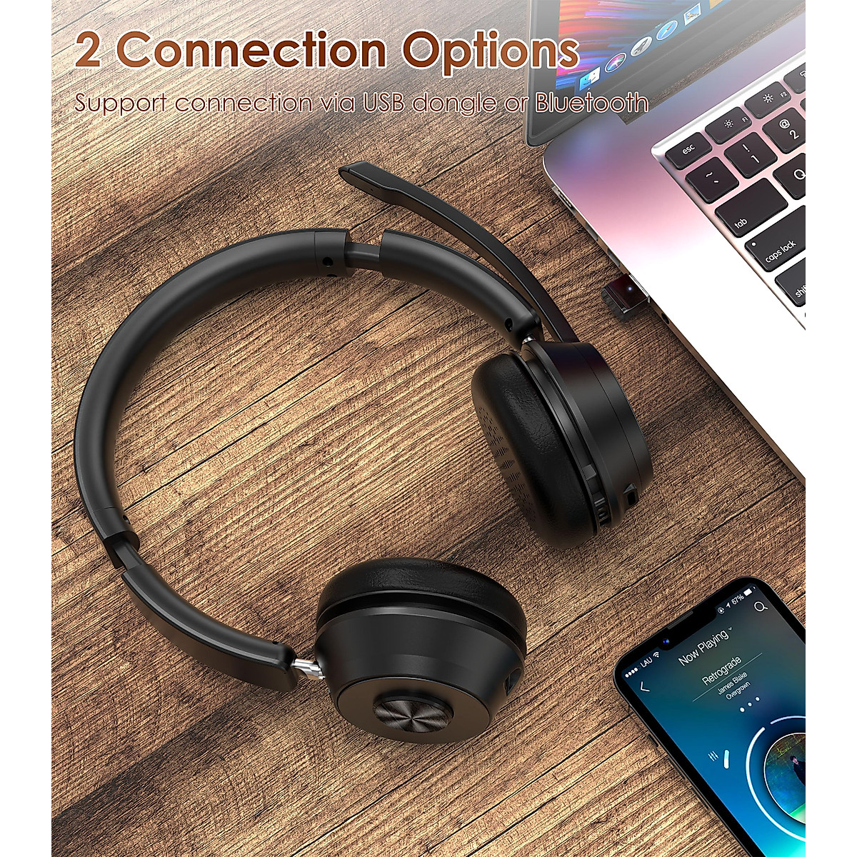 (Upgraded Version) Wireless Headset, Bluetooth Headset with Noise Cancelling Microphone, Best Headset with Mic Mute & USB Dongle for PC/Computer/Laptop/Cell Phones/Remote Work/Call Center