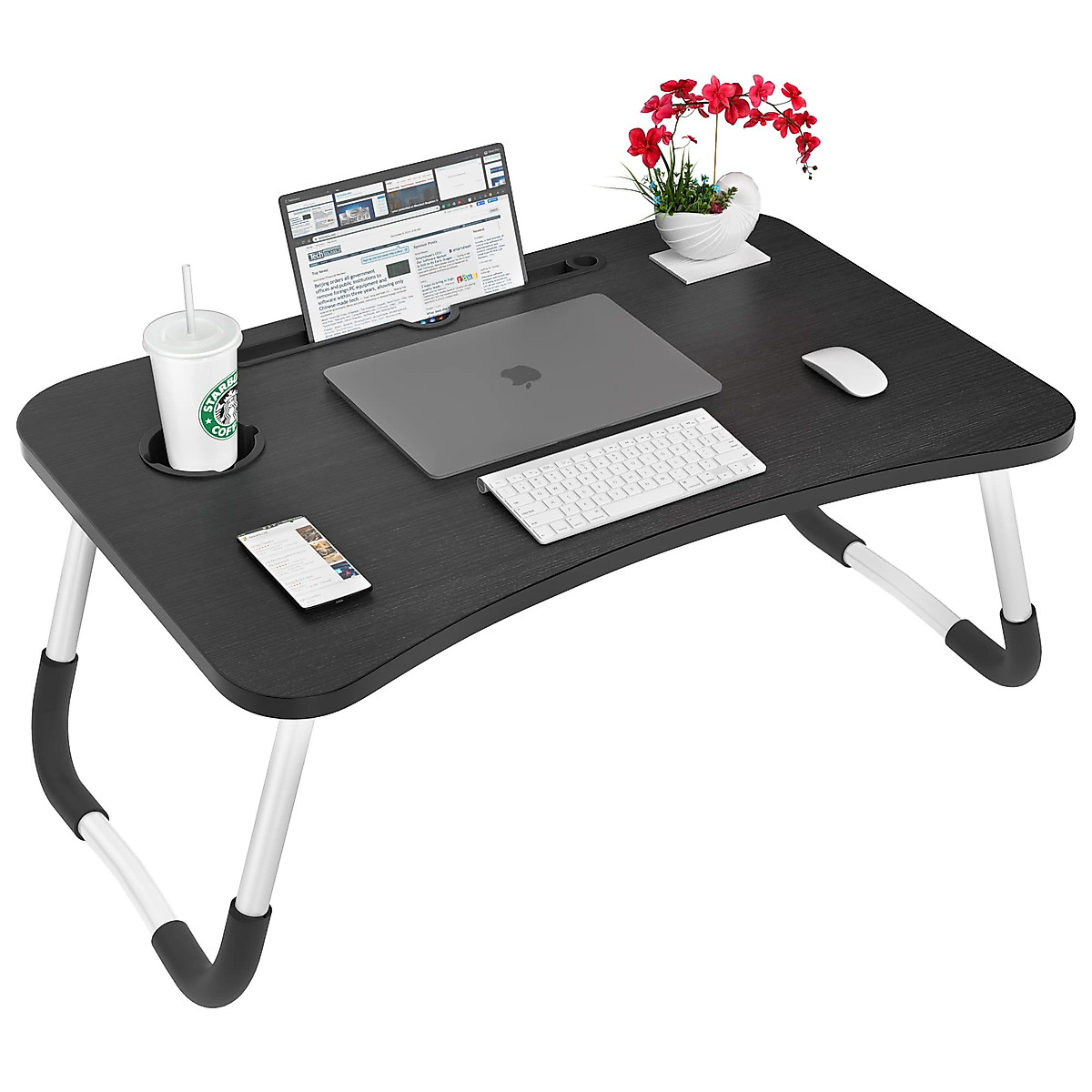 Laptop Desk, Astoryou Portable Laptop Bed Tray Table Bed Desk with Foldable Legs & Cup Slot for Eating, Working, Reading, Watching Movie on Bed Couch Sofa (Black)
