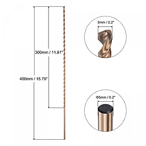 uxcell M35 High Speed Steel Straight Shank Twist Drill Bit,Gold Oxide 5mm Drill Diameter 400mm Length