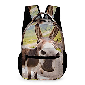 Niapessel Kids Backpack for School, Funny Donkey Pattern Students Bookbags School Bags Girls Boys