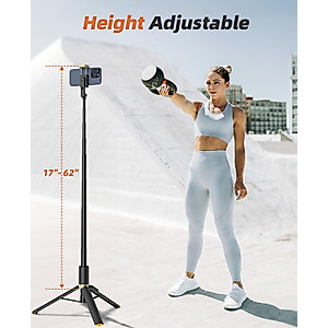 62" Phone Tripod & Selfie Stick, Tripod for iPhone with Remote, All-in-1 Cell Phone Stand, Portable, Lightweight Extendable for Selfies Video Recording Vlog, Compatible with iPhone Android