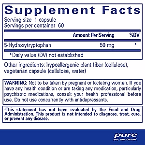 Pure Encapsulations 5-HTP 50 mg | 5-Hydroxytryptophan Supplement for Brain, Sleep, Eating Behavior, and Serotonin Support* | 60 Capsules