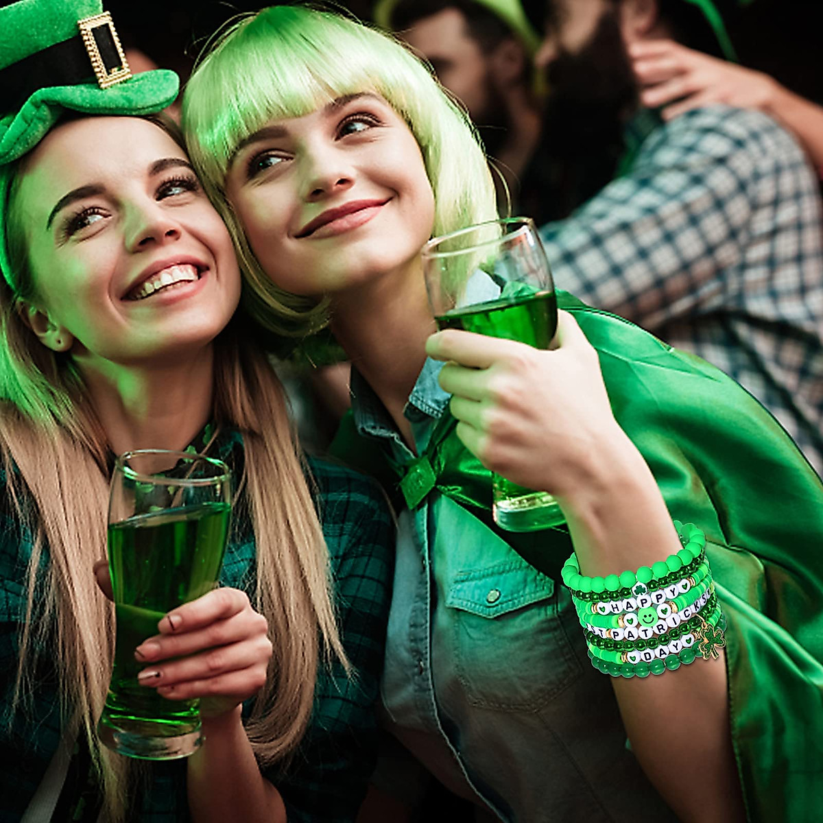 FAERLIIRY St. Patrick's Day Bracelets St. Patrick's Day Shamrock Charm Bracelets Adjustable Stretch Bracelets for Teen Girls rish Bracelet Irish Festival Party Favor Gifts, no gemstone