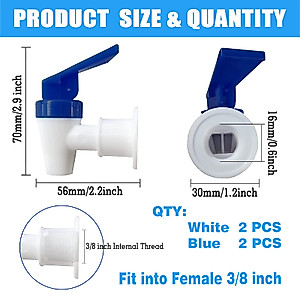 4 Pcs 3/8Plastic Faucet,Replacement Cooler Faucet Water Bottle Jug Reusable Spigot Spout, BPA Free Dispenser Tap Set, Water Crock Valve Gravity Water Spigot (3/8"Internal Thread)