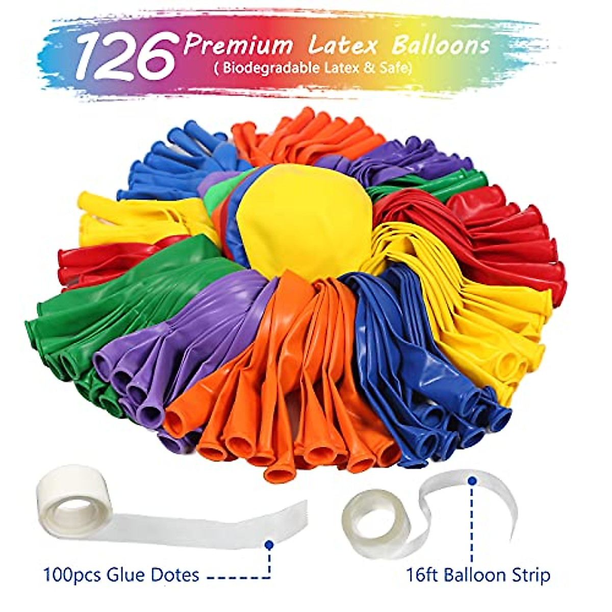 Rainbow Balloon Arch Kit, JOGAMS 126 Pack Colorful Balloon Garland, 5/12/18 Inch Assorted Color Balloons Set for Birthday Party Wedding Anniversary Baby Shower Party Decorations