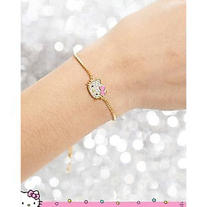 Hello Kitty Bracelet for Women Official License, 18k Gold Flash-Plated and Pave Cubic Zirconia Lariat Bracelet