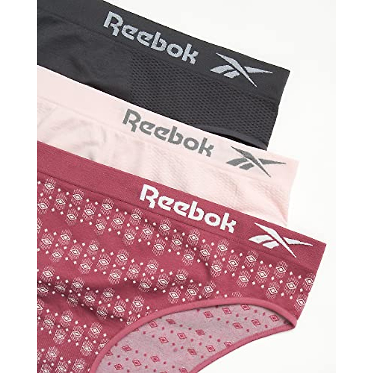 Reebok Women's Underwear - Seamless Microfiber Bikini Panties (3 Pack), Size Medium, Jacquard/Lotus/Black
