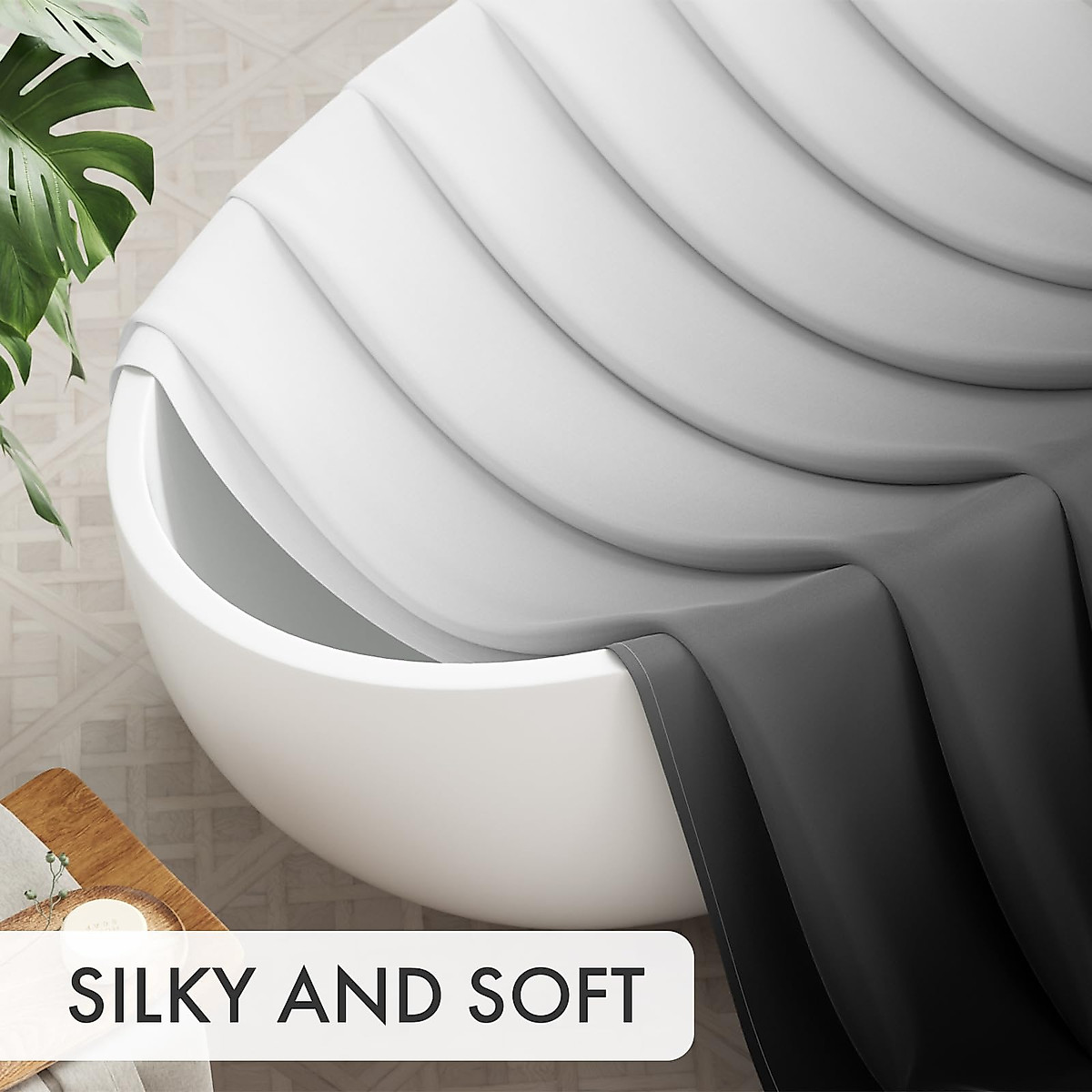 AmazerBath Fabric Shower Curtain Set, Ombre Black Shower Curtain with 12 Shower Curtain Hooks, Rustic Cloth Black and White Shower Curtain, Cute Washable Bathroom Shower Curtain Sets, 72x72 Inches