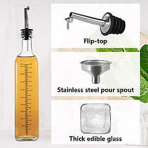 WERTIOO 17 OZ Olive Oil Dispenser Bottle, 4 Pack Glass Oil and Vinegar Dispenser Set Oil Container with 6 pcs Stainless Steel Pour Spouts Funnel & Pen and Tag for Kitchen