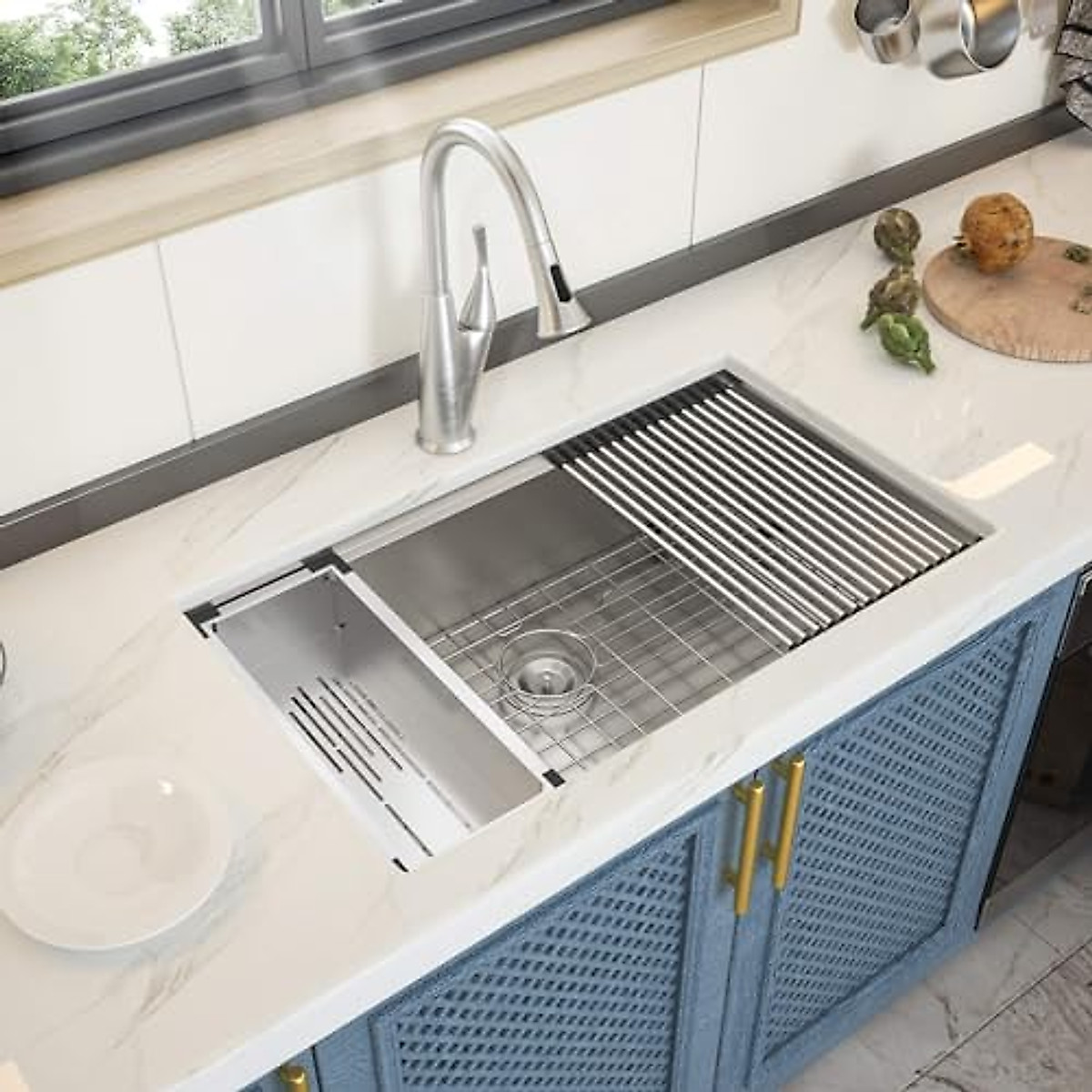 33 Kitchen Sink Undermount - GhomeG 33x19 Inch Undermount Kitchen Sinks Stainless Steel Kitchen Sinks Ledge Workstation Single Bowl 16 Gauge Under Counter Kitchen Sink Basin Round Corners