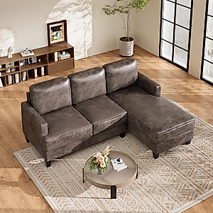Vesgantti 72 inch L Shaped Couches, 3 Seater Sectional Sofa with Chaise Lounge, Upholstered Modern 3 Cushion Sofa, 2 Piece Sofa Set for Living Room, Apartment, Office, Brown