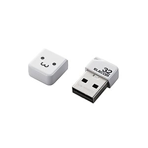 Elecom MF-SU2B32GWHF USB Memory, 32GB, USB 2.0, Small, Strap Hole, Cap Included, White