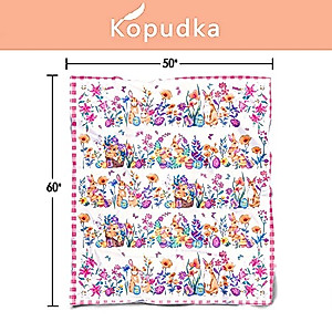 kopudka Easter Throw Blanket Decorations Egg Spring Blankets Rabbit Decor Flannel with Bunny Lilies Wicker Basket Wildflower Throws 50x60 inch