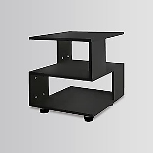 MASAKA B&W - Magic Cube Black Nightstands, Modern Fashion Style - 2 Tier Rectangular Hollow Design Nightstands, Irregular nightstand Table, Black