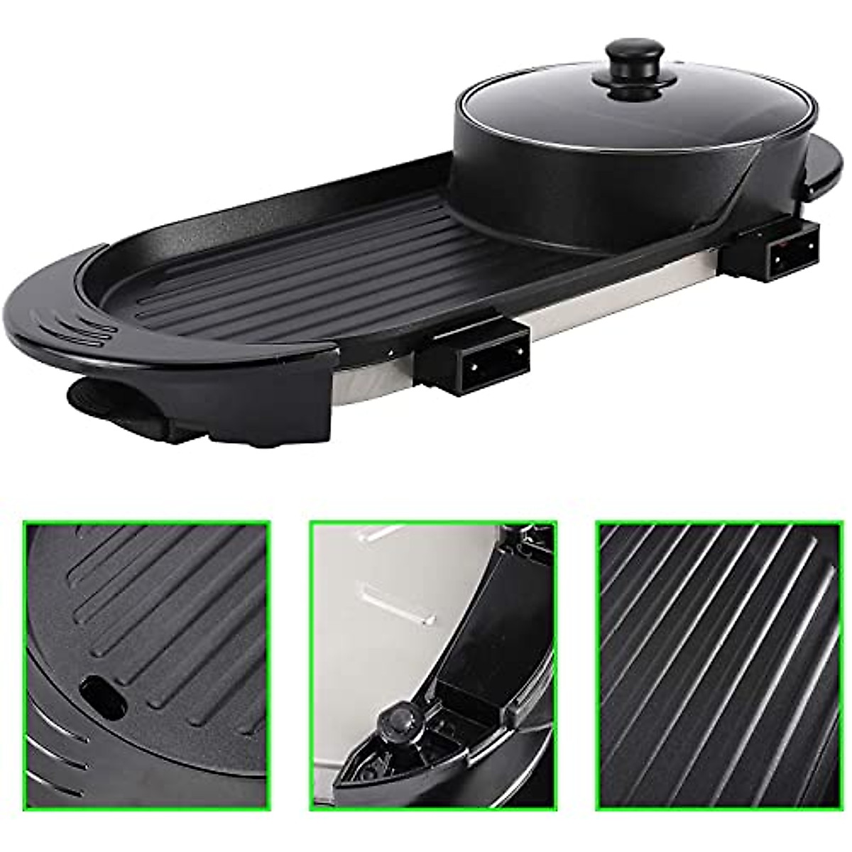 HYDDNice 2 in 1 Electric Grill with Hot Pot Multifunctional Electric Barbecue and Hot Pot Separate Dual Temperature Contral 110V 1000W
