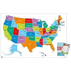 Trends International Map - United States Of America 2022 Wall Poster, 22.375" x 34", Poster & Mount Bundle