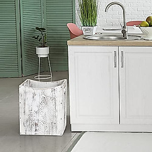 Wood Trash Can 5.3 Gallon Kitchen Garbage Can Rectangular Wastebasket with Built-in Handles Rustic Farmhouse Trash Can for Kitchen Bedroom Office Bathroom Under Desk Large Storage Rustic White