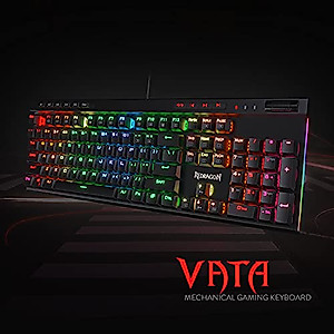 Redragon K580 VATA RGB LED Backlit Mechanical Gaming Keyboard with Macro Keys & Dedicated Media Controls, Onboard Macro Recording (Blue Switches)