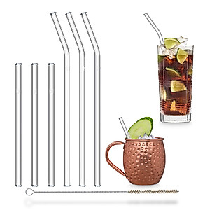 HALM Glass Straws - Variety Pack: 6 Reusable Drinking Straws in 2 Sizes + Plastic-Free Cleaning Brush - Made in Germany - Dishwasher Safe - Eco-Friendly - Perfect for Smoothies, Cocktails
