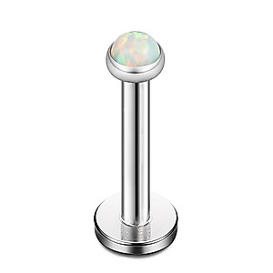 Ruifan White Opal Jeweled Internally Threaded Stainless Steel Labret Monroe Lip Ring Tragus Helix Earring Stud 16G 1/4" 6mm 3pcs
