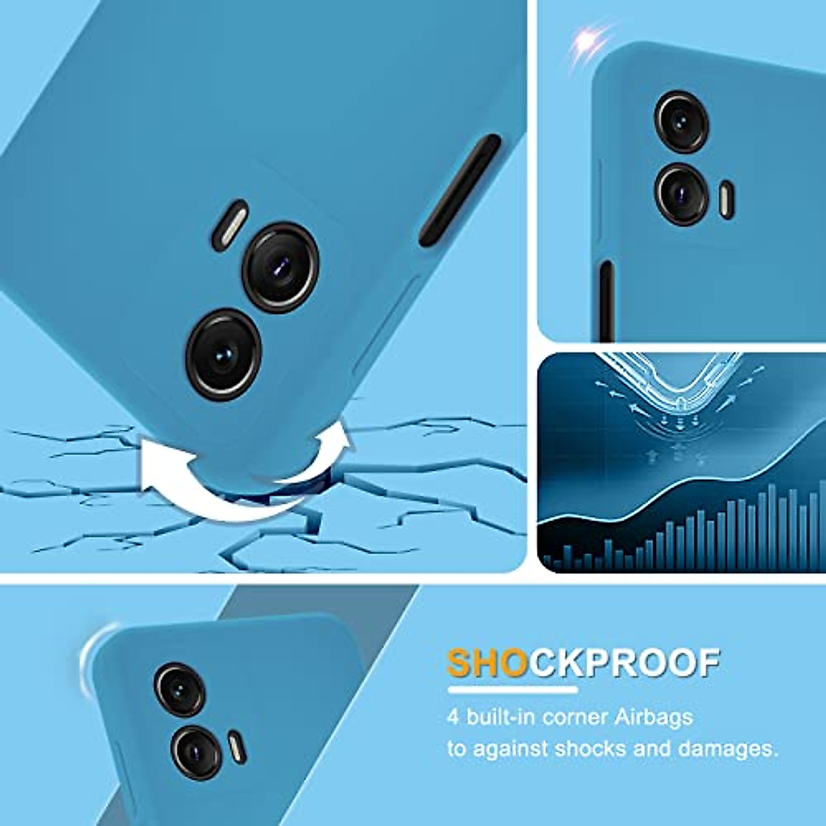 YENAPOON for Motorola Moto G 5G 2023 Case, Silicone Phone Case with 2 Screen Protector, Soft Anti-Scratch Microfiber Lining, Full Body Shockproof Slim Cover, Blue