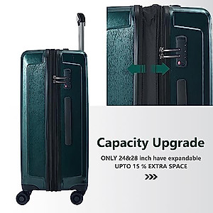 TydeCkare Luggage Set 2 Piece 20/28, 20" Carry-on with Front Pocket & 28" Expandable Luggage, ABS+PC Suitcase with Spinner Wheels, TSA Lock, YKK, Dark Green