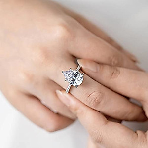 通用 Women 6 Carat Teardrop Pear Shape Cubic Zirconia Engagement Rings 925 Sterling Silver Promise Wedding Band Mothers Day Christmas Jewelry Gift for Her (Silver, 6)